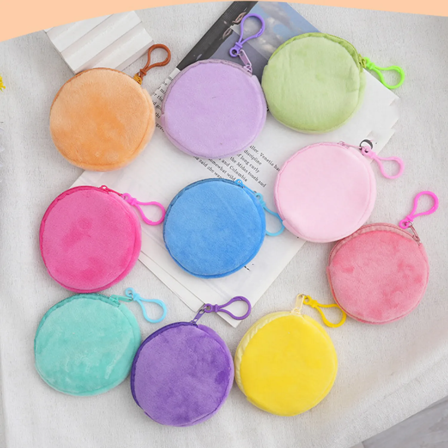 Round Plush Coin Purse Set 1/2/ - Mini Wallet, Key & Headset Bag - Shop ...