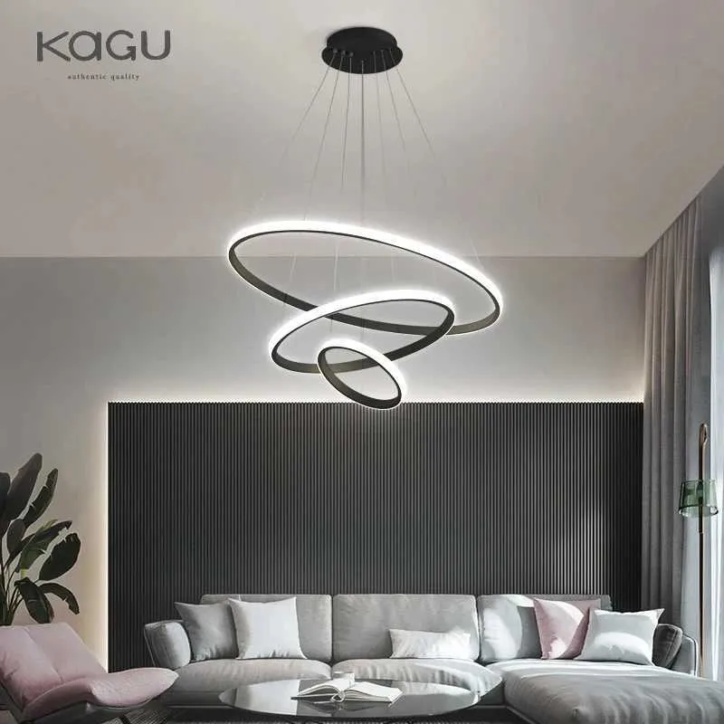 Modern Circle LED Chandelier Black Ring Pendant Light For Living ...