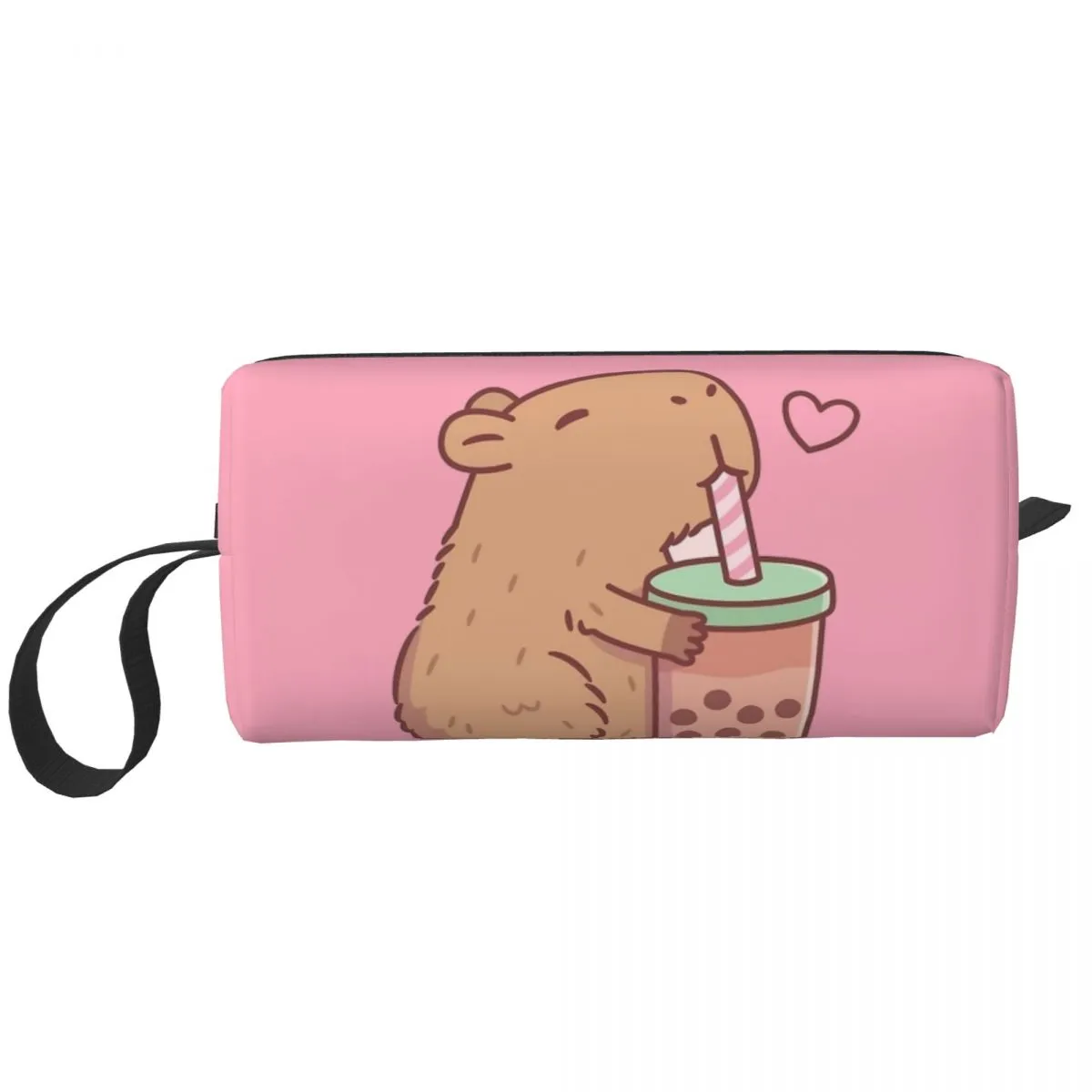 Cute Capybara Bubble Tea Cat Makeup Bag Cartoon Animal Toiletry ...