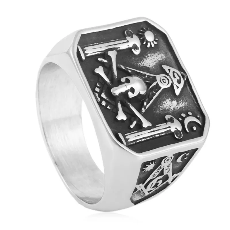Gothic Silver Rings for Men: Antique Skeleton Skull Freemason Signet ...