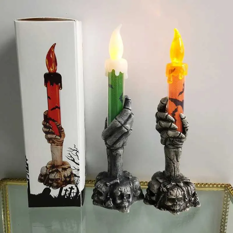 Spooky Halloween LED Skull Ghost Candle Lamp - Creepy Candle Holders ...