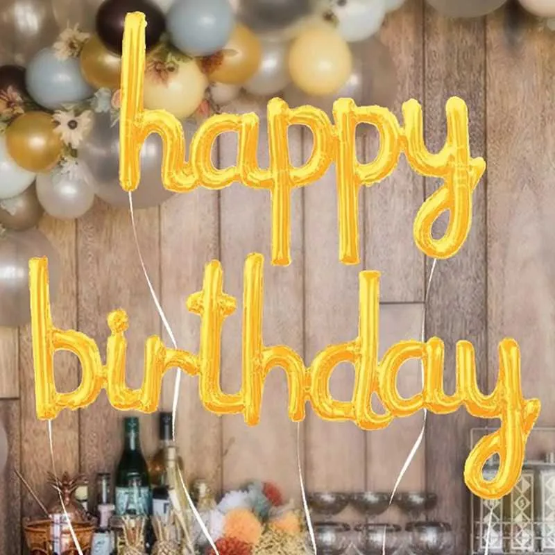 Party Balloons Happy Birthday Script Balloons - Rose Gold Birthday ...