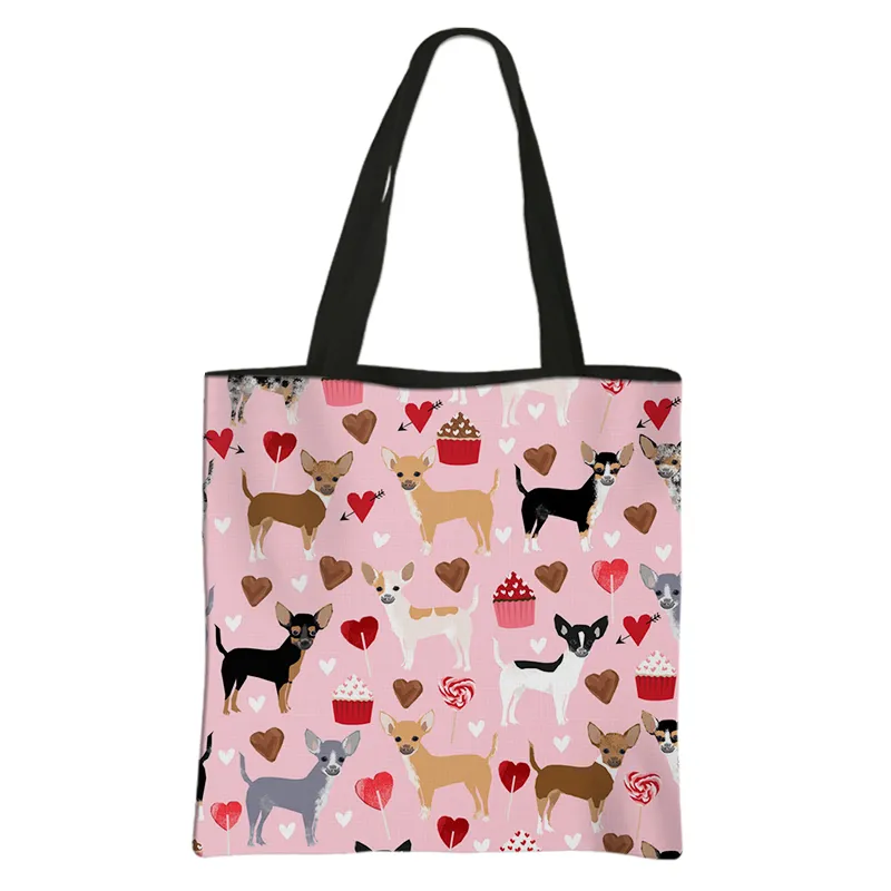 Cute Dog Print Canvas Tote Bag - Reusable Shopping Bag for Women - Shop ...