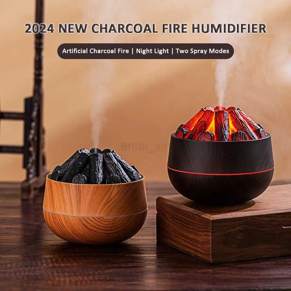 300ML Artificial Charcoal Fire Air Humidifier Aroma Diffuser Mini Mist ...