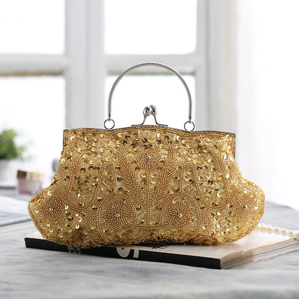 Elegant Beaded Evening Clutch: Vintage Sequin Handbag for Women ...