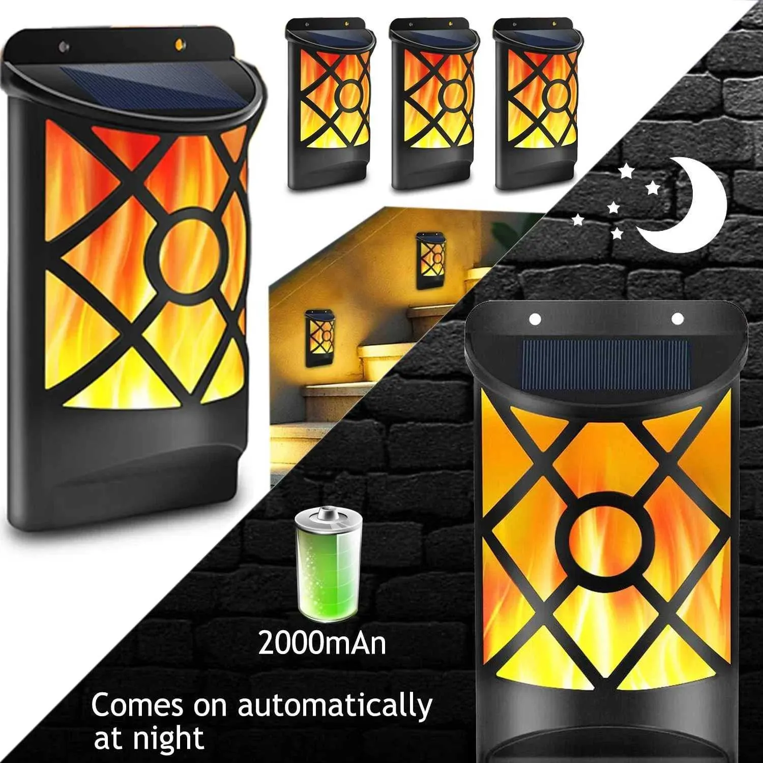 Solar Flame Lights: 96 LED Outdoor Wall Lights - Waterproof Garden ...