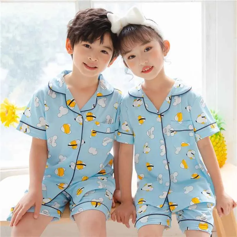 2024 Summer Blue Cartoon Printed Pajamas Set for Girls, Comfortable ...