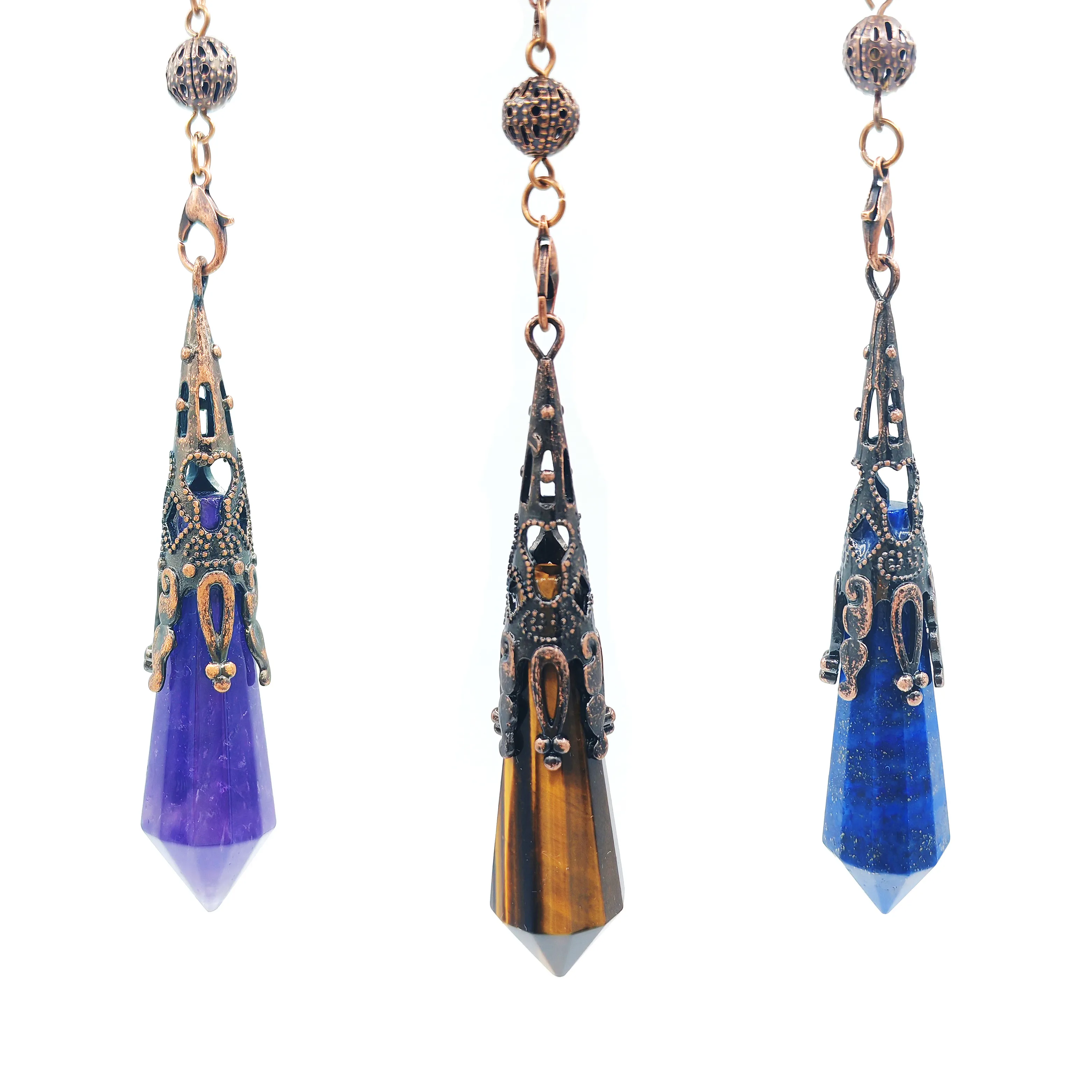 Antique Red Copper Crystal Stone Dowsing Charm With Brass Chain And ...