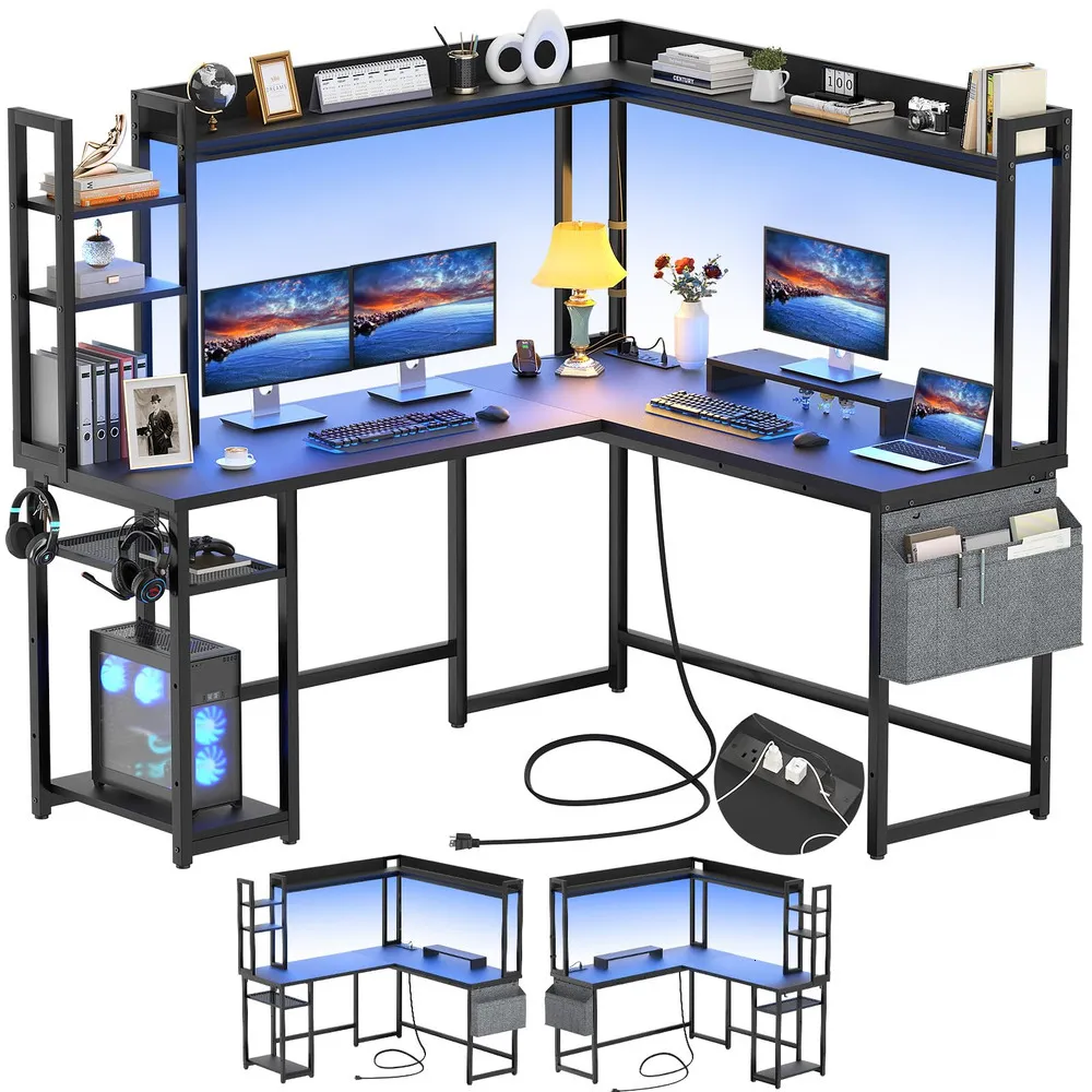 Bureau De Bureau En Forme De L Bureau De Jeu En Forme L LED LED HUTCH ...