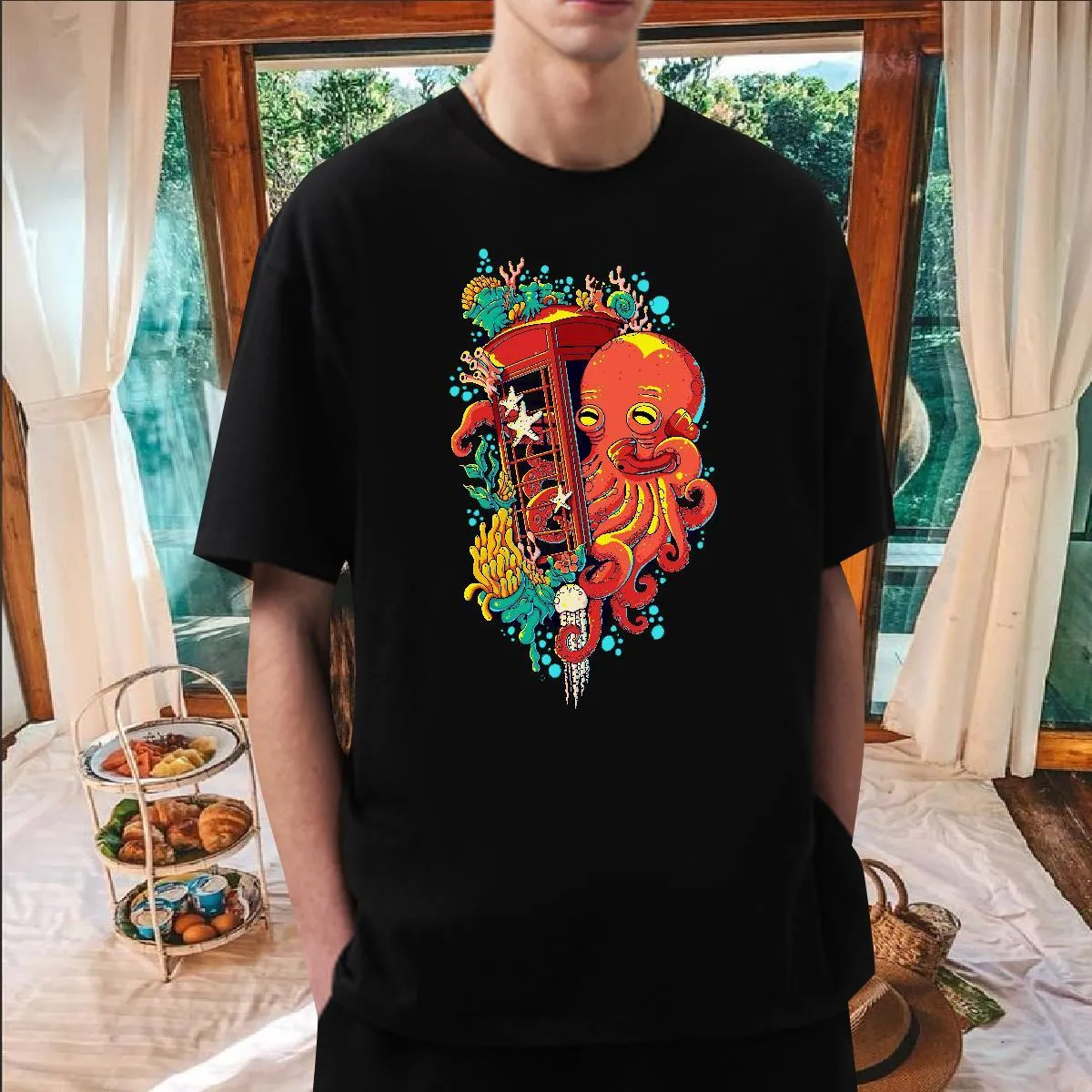 Premium 230g Cotton Men's Octopus Tee - DIY Design, Round Neck, Popular ...