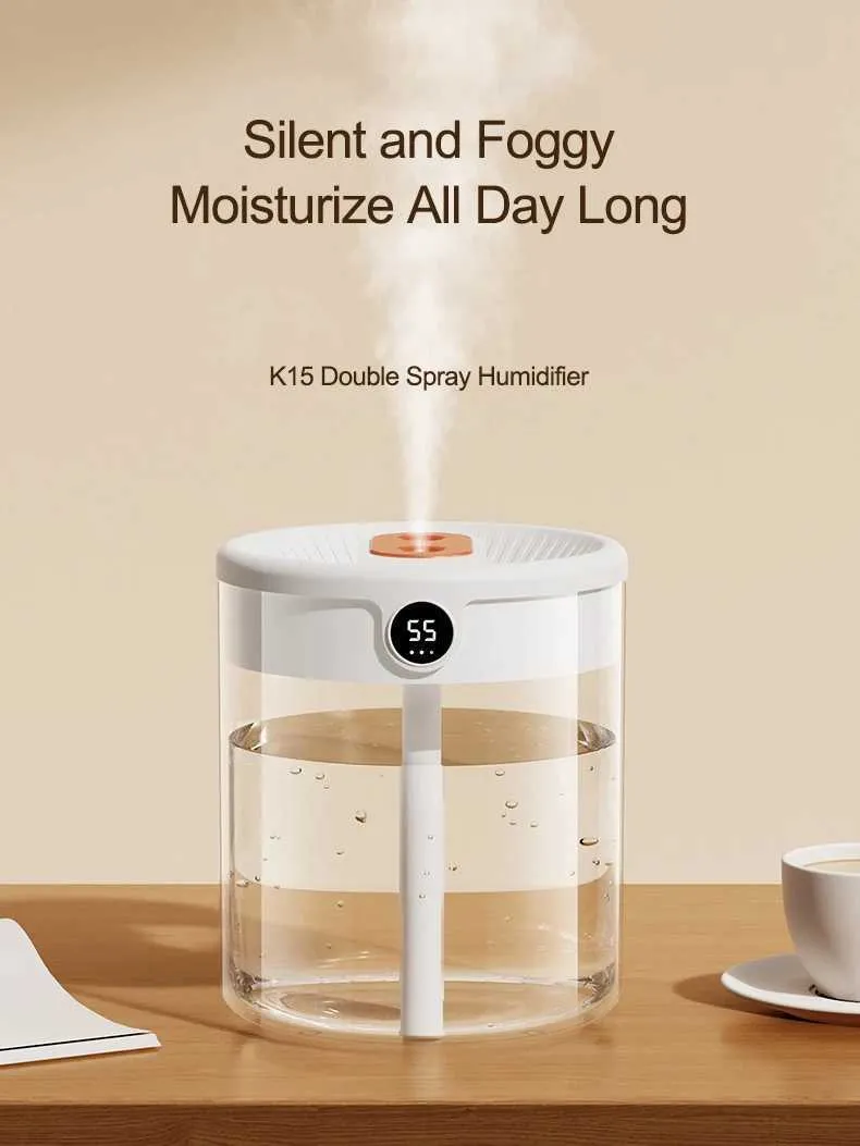 2L Double Nozzle Humidifier with LCD & Aroma Diffuser - Large Capacity ...