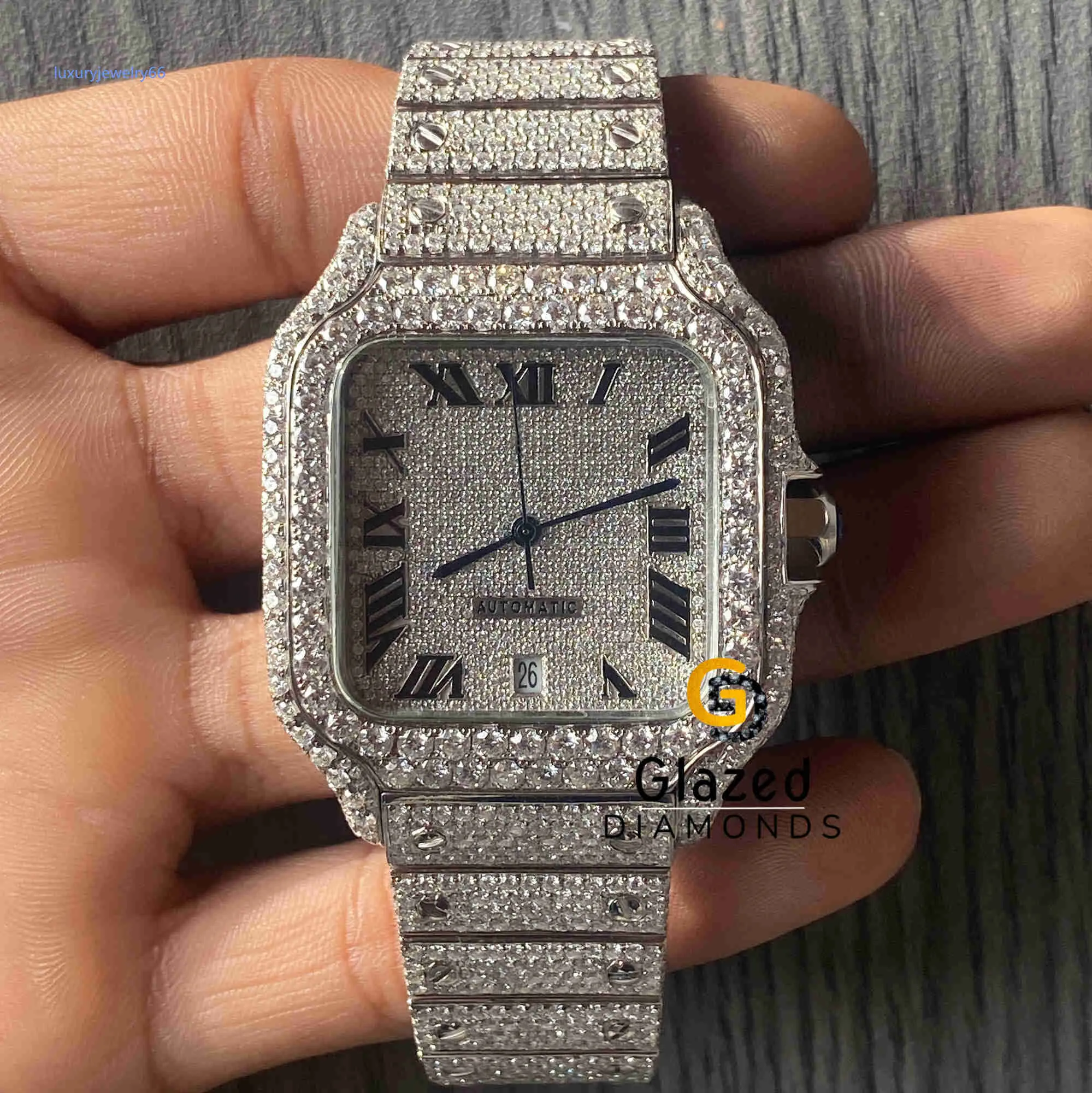 Hip Hop Stainless Steel Watch With Round Cut Moissanite Man Made ...