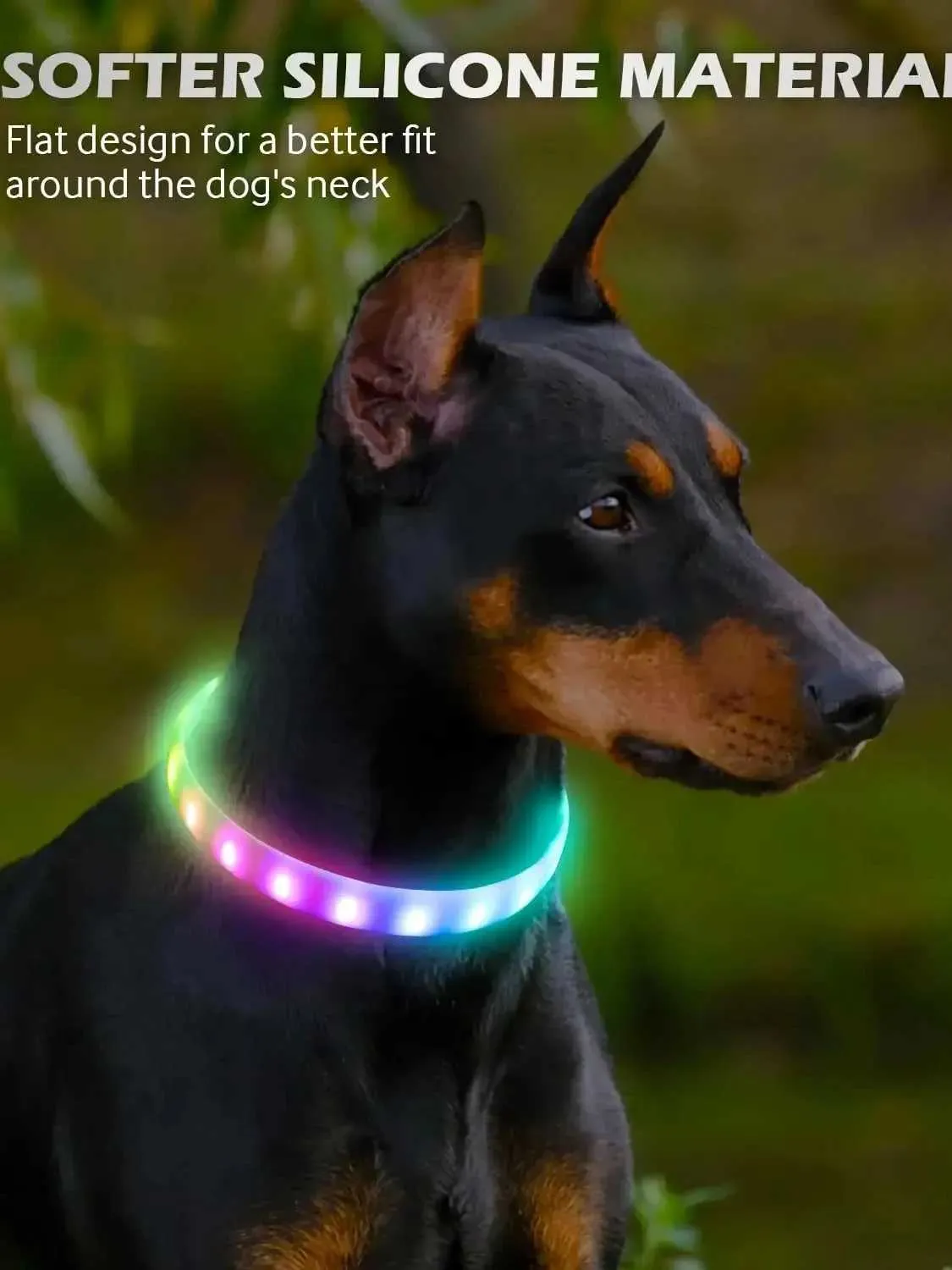RGB Discolor Glowing Dog Collar Large Medium USB Rechargeable LED Light ...