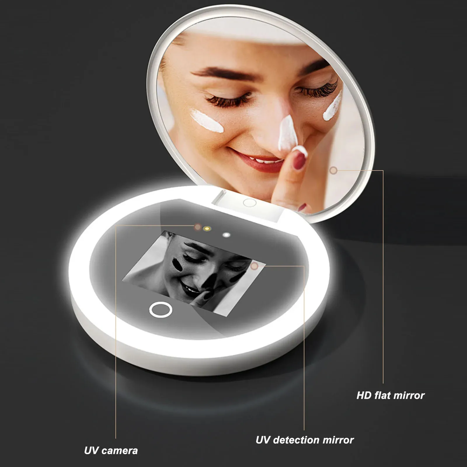 UV Mirror Sunscreen Testing Camera With Light 2X Magnifying Travel ...