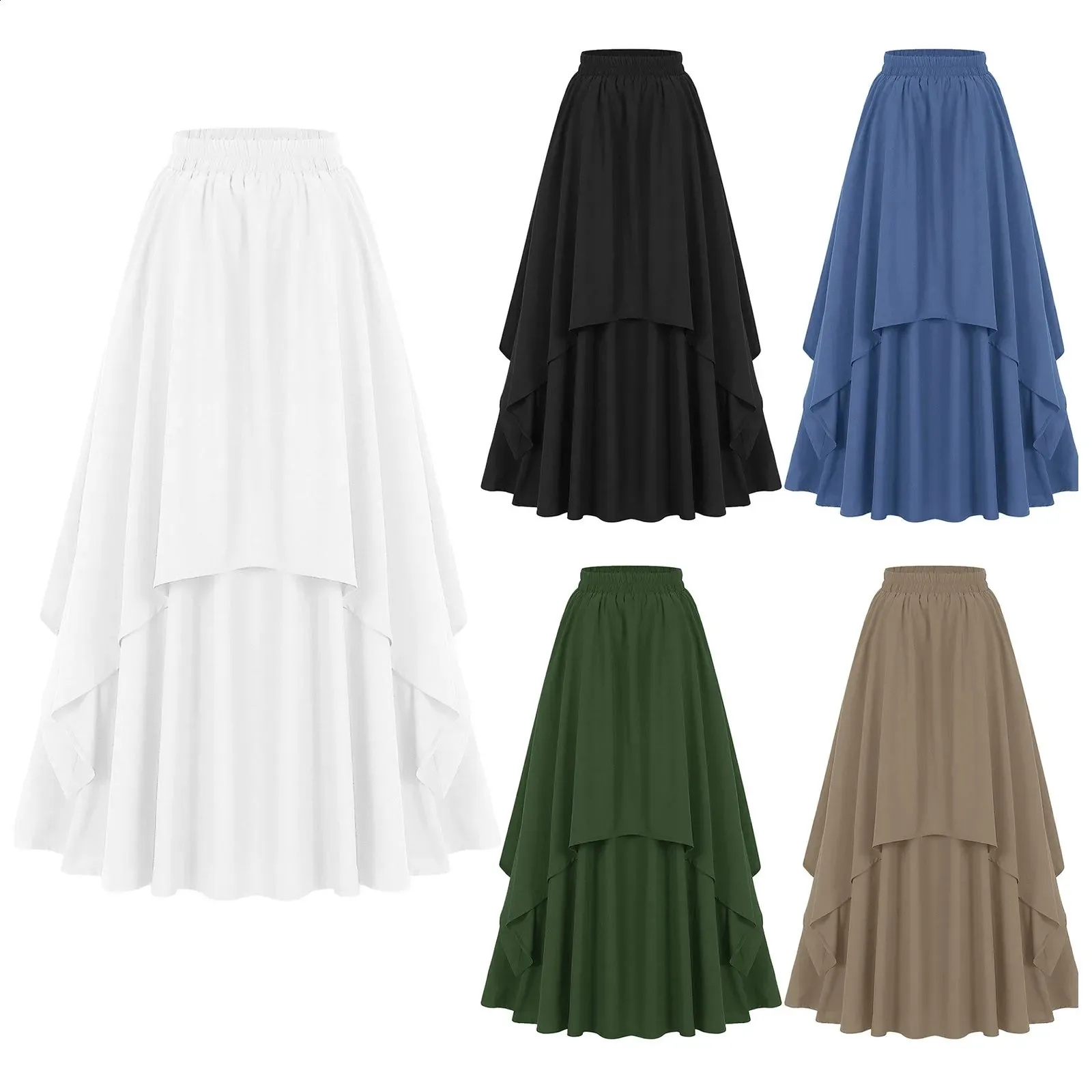 Vintage Gothic High Waist A Line Long Ruffle Skirt For Womens Cosplay, Steampunk, Medieval ...