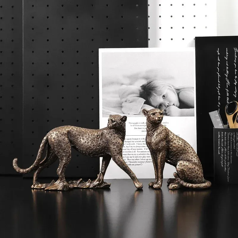 Resin Cheetah black figurines - Golden Leopard Design...