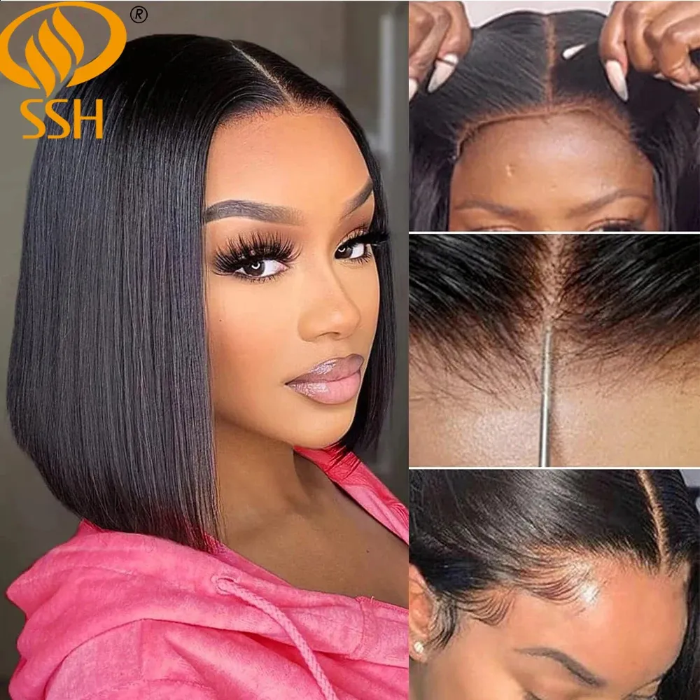 Glueless Short Bob human hair wigs with 13x4 Lace Front and Straight ...