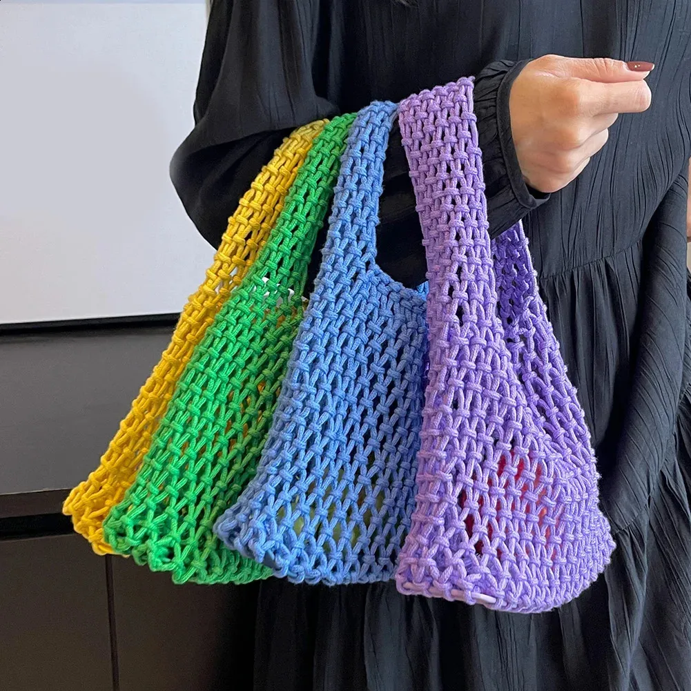 2024Summer Straw Handbag for Women - Hand-Woven Knitting Hollow Beach ...