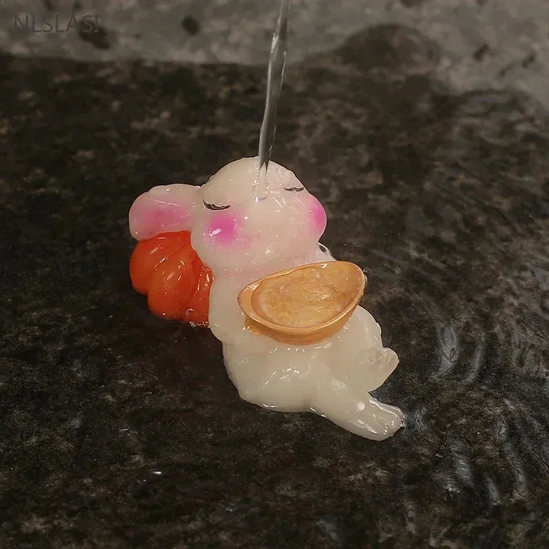 Color-Changing Rabbit Tea Pet Resin Sculpture for Zen-Inspired Tea Tray ...