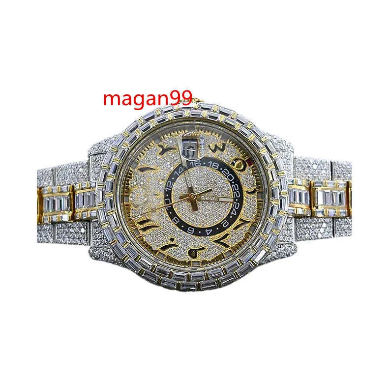 Antique Yellow Dial Full Baguette Diamond Watch With Iced Out VVS ...