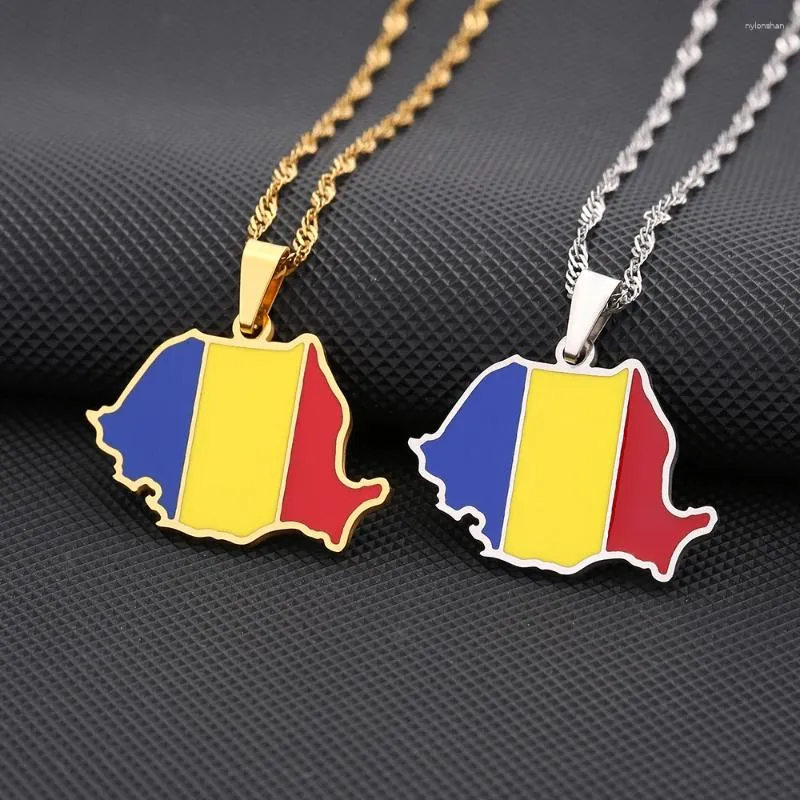 Enamel Romania Map Pendant Necklace - Stainless Steel Jewelry for Women ...