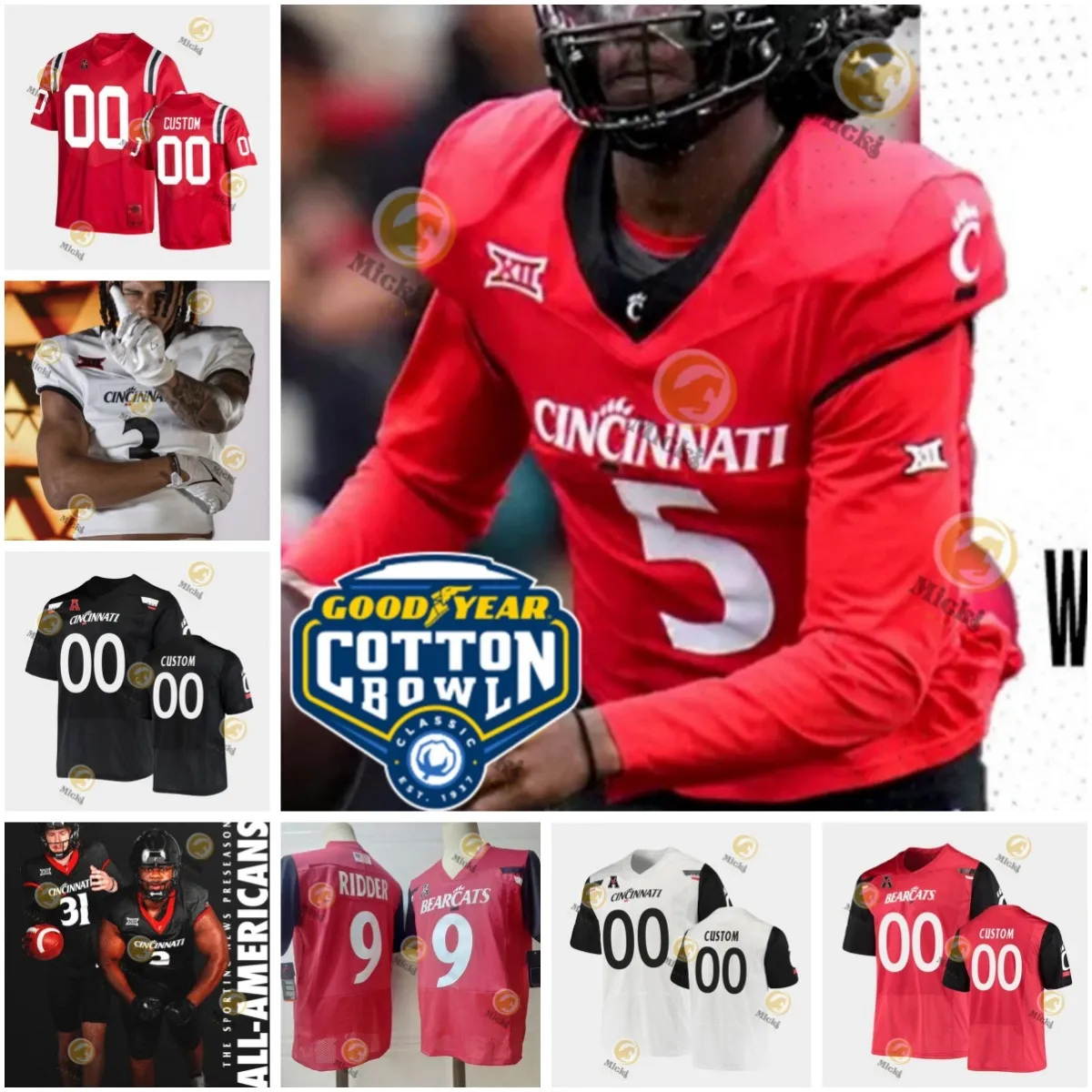 2024 Big 12 Ben Bryant Chris Moore Bearcats Fußballtrikot Josh Whyle ...