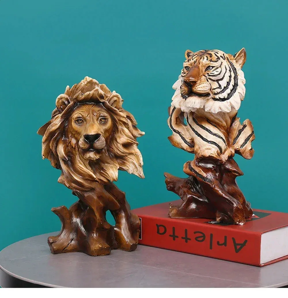 Majestic Animal Head Resin Statues - Handcrafted Tabletop Sculptures ...