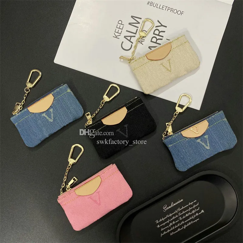 Womens Keyrings And Keychains Denim Mini Wallet With Zipper, Coin Purse ...