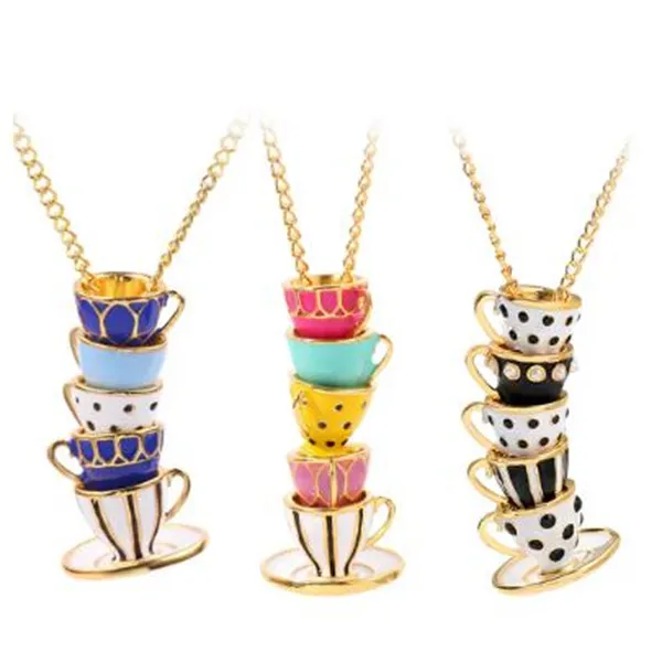 Enamel Teacup Pendant Necklace, Multi Layer Glaze Design, Elegant Tea ...