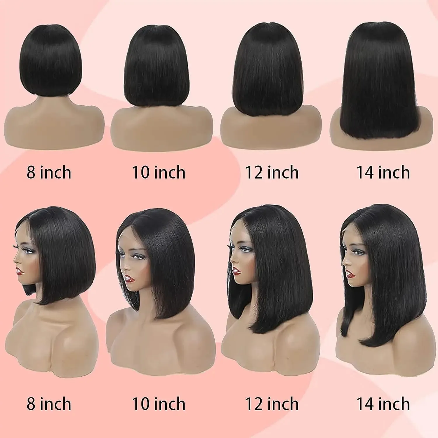 Glueless Short Bob human hair wigs with 13x4 Lace Front and Straight ...