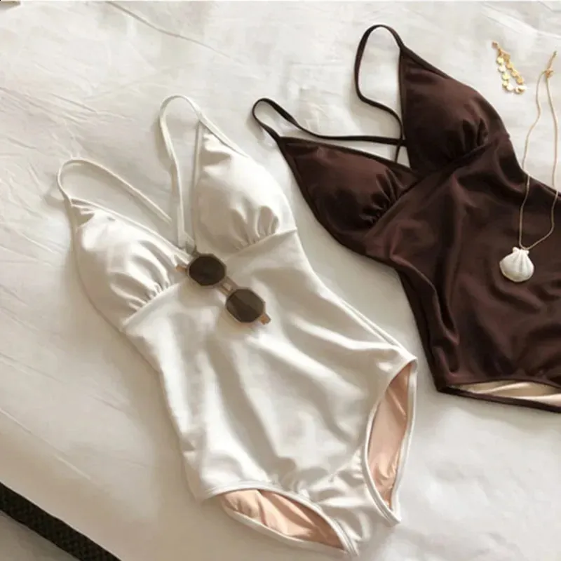 Korean Style One Piece Swimsuit: Push Up Monokini, Solid Colors, Sexy ...