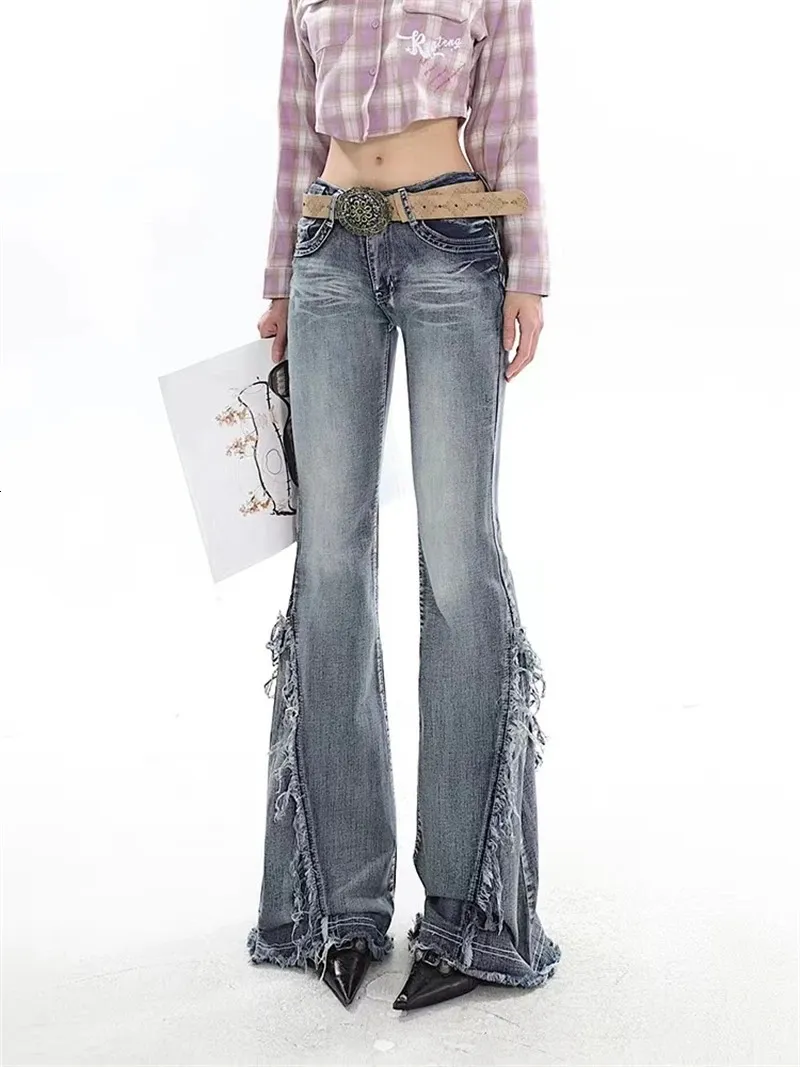 Y2K Flare flare jeans with Scratched Slim Bell Bottoms Y2K Flare flare jeans with Scratched Slim Bell Bottoms