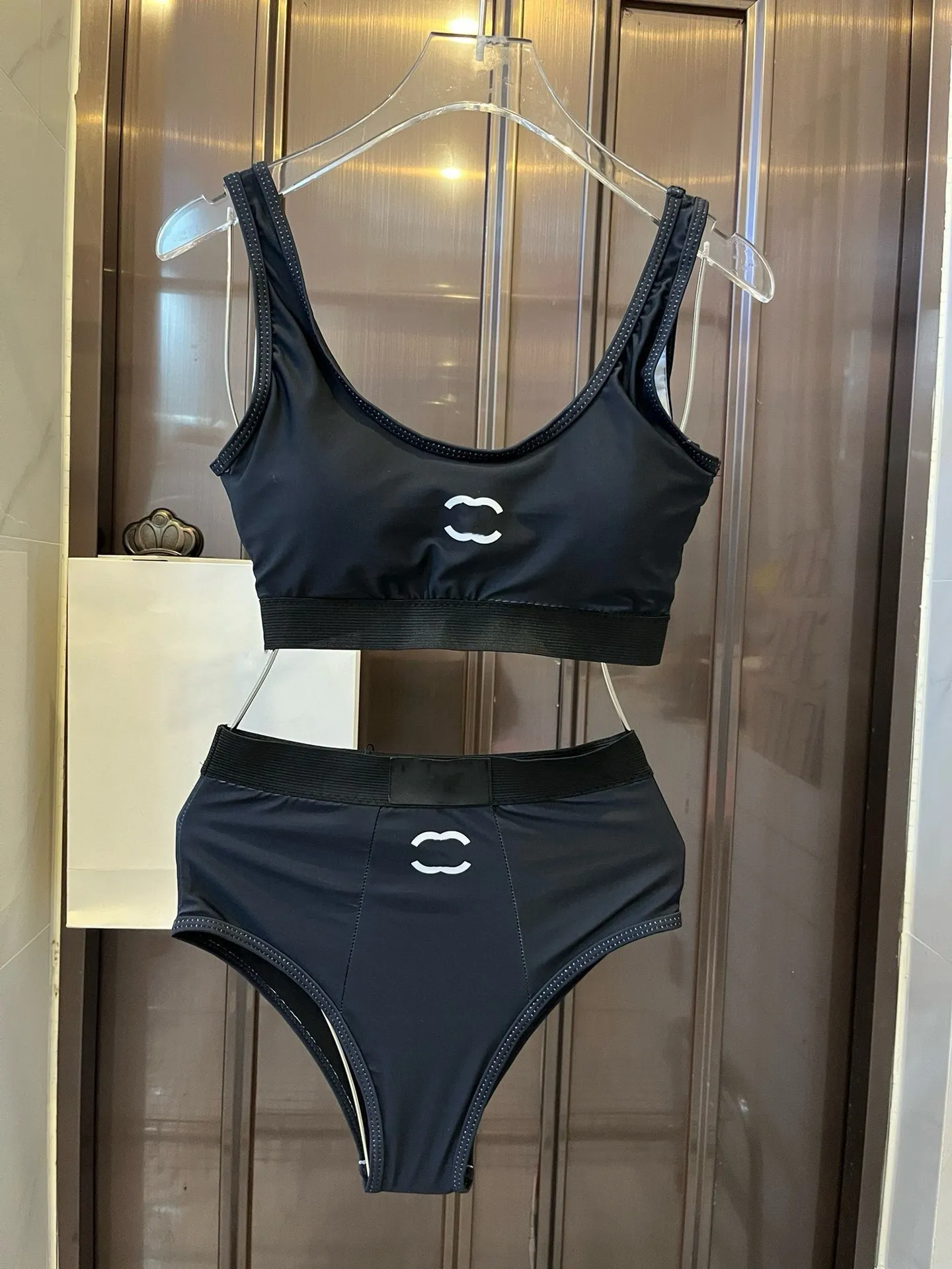 High Quality Jacquard Letter Print One Piece Black High Waisted Bikini ...