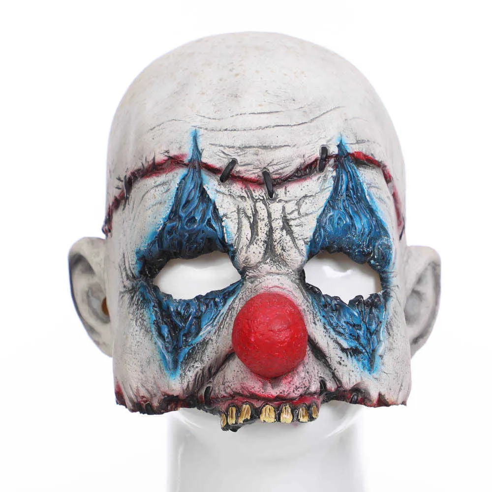 Evil And Terrifying Bald Clown Joker Face Mask With Red Nose Perfect ...