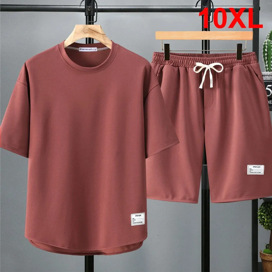 Plus Size Summer Set: 10XL Solid Color Tee & Shorts - Fashionable ...