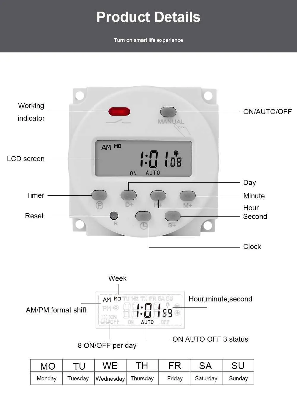 Programmable Digital Timer Switch - 7 Day Weekly Relay with ...