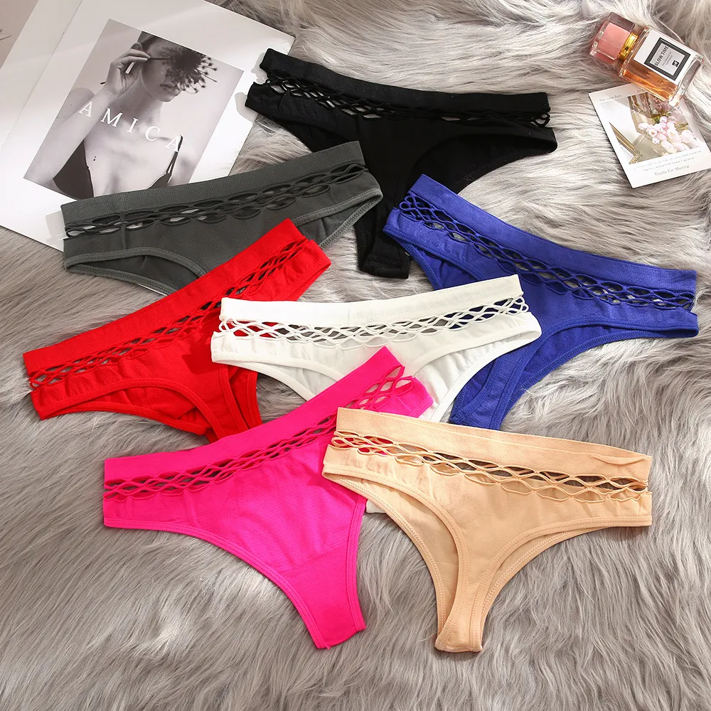 Seamless Breathable Thongs: Mid-Waist Solid Color, Sexy Hollow Design ...