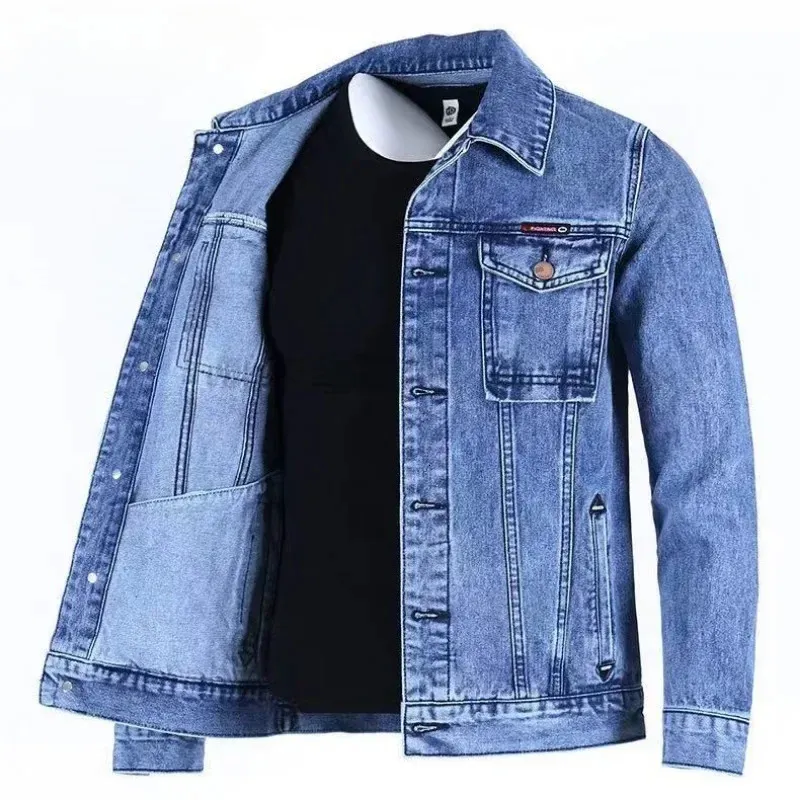 Mens padded denim jacket with hooded collar and acetate material for ...