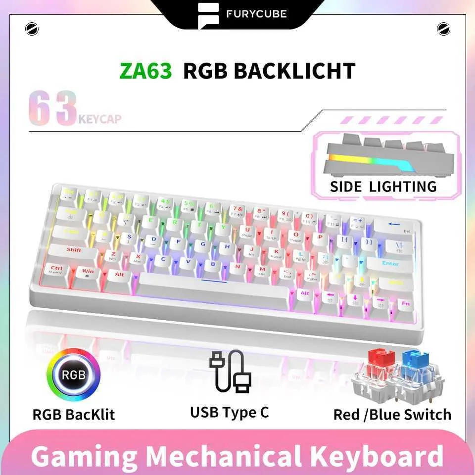 DHgate.com:FURYCUBE ZA63 60% Compact Mechanical Gaming Keyboard, Hot ...