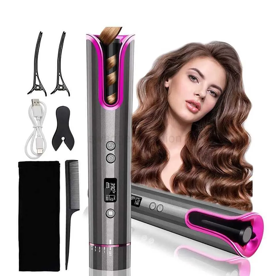 Cordless Automatic Curling Iron - Portable & Adjustable Temp, LCD ...