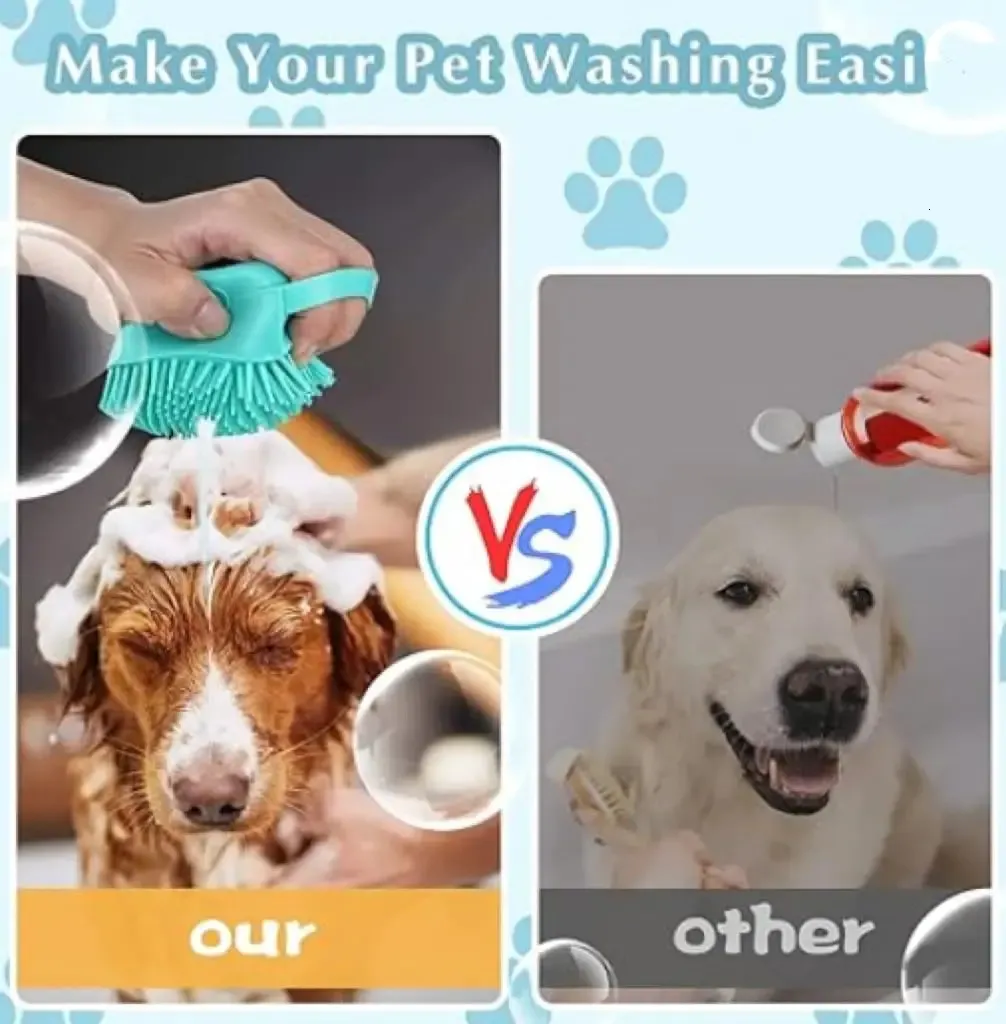 Dog Bath Brush Silicone Pet Shampoo Brush Soft Rubber Scrubber for Dog ...