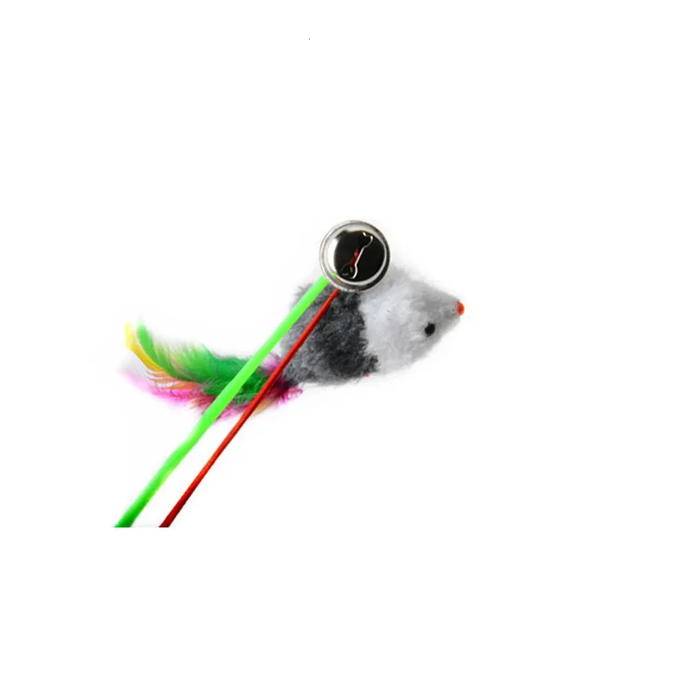 Fishing rod type colorful mouse shaped cat toy stick with elastic rope ...