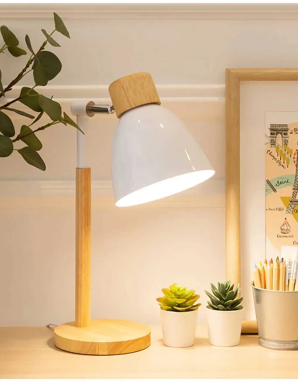 Rotating Head Wooden Table Lamp - Nordic Art LED Desk Lamp, Eye ...