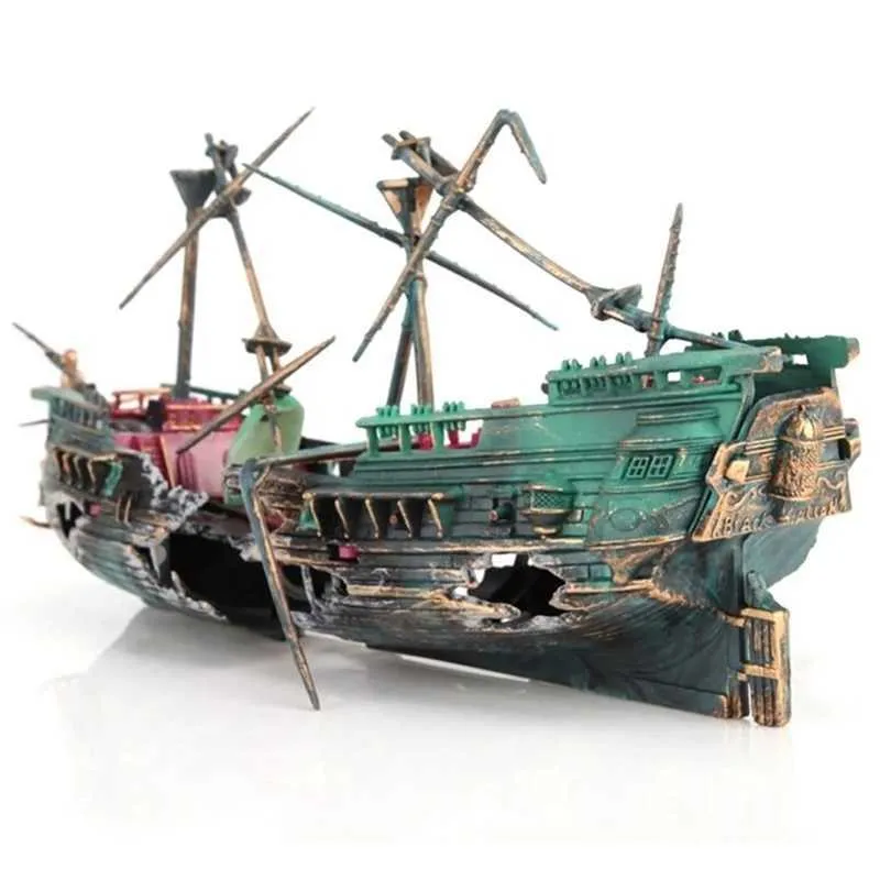 Large Aquarium Sunken Ship Decoration Resin Boat Set For Fish Tank ...