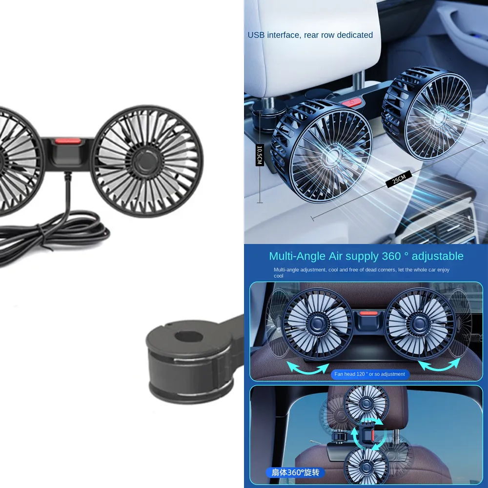 3-Speed USB Car Seat Cooling Fan - Dual Head, 360° Rotation Neck Cooler ...
