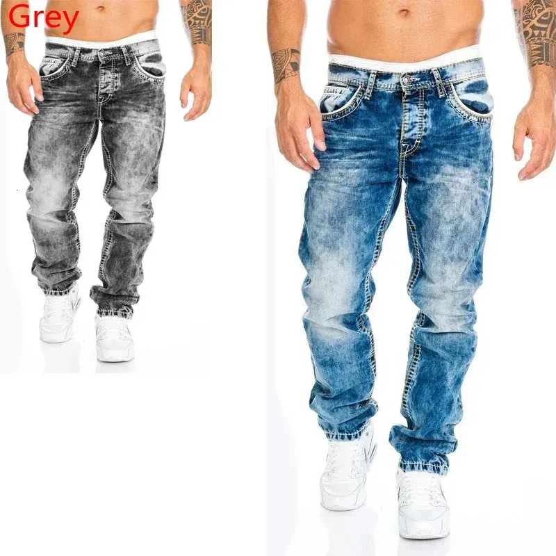 Vintage Snow Wash Baggy Jeans - Men's Stretch Denim Cargo Pants for ...
