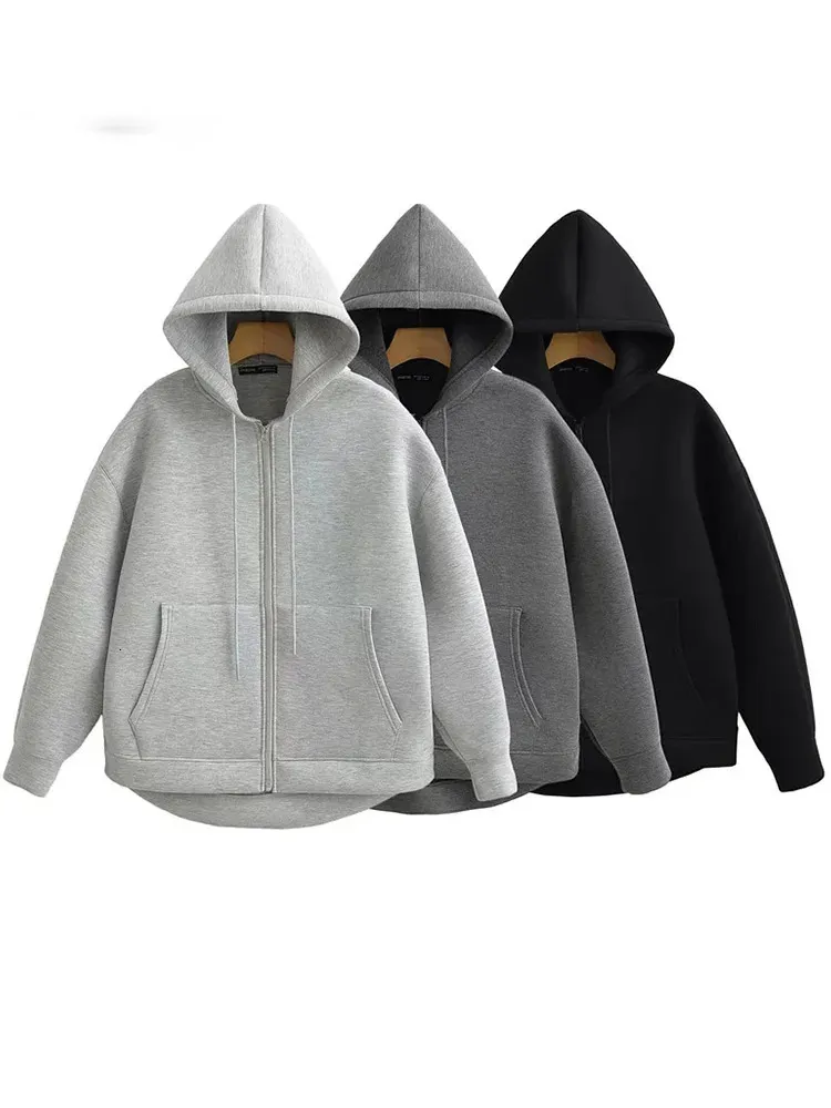 Vintage Style Zip Up Hooded Sweatshirt with Pockets - Long Sleeve ...