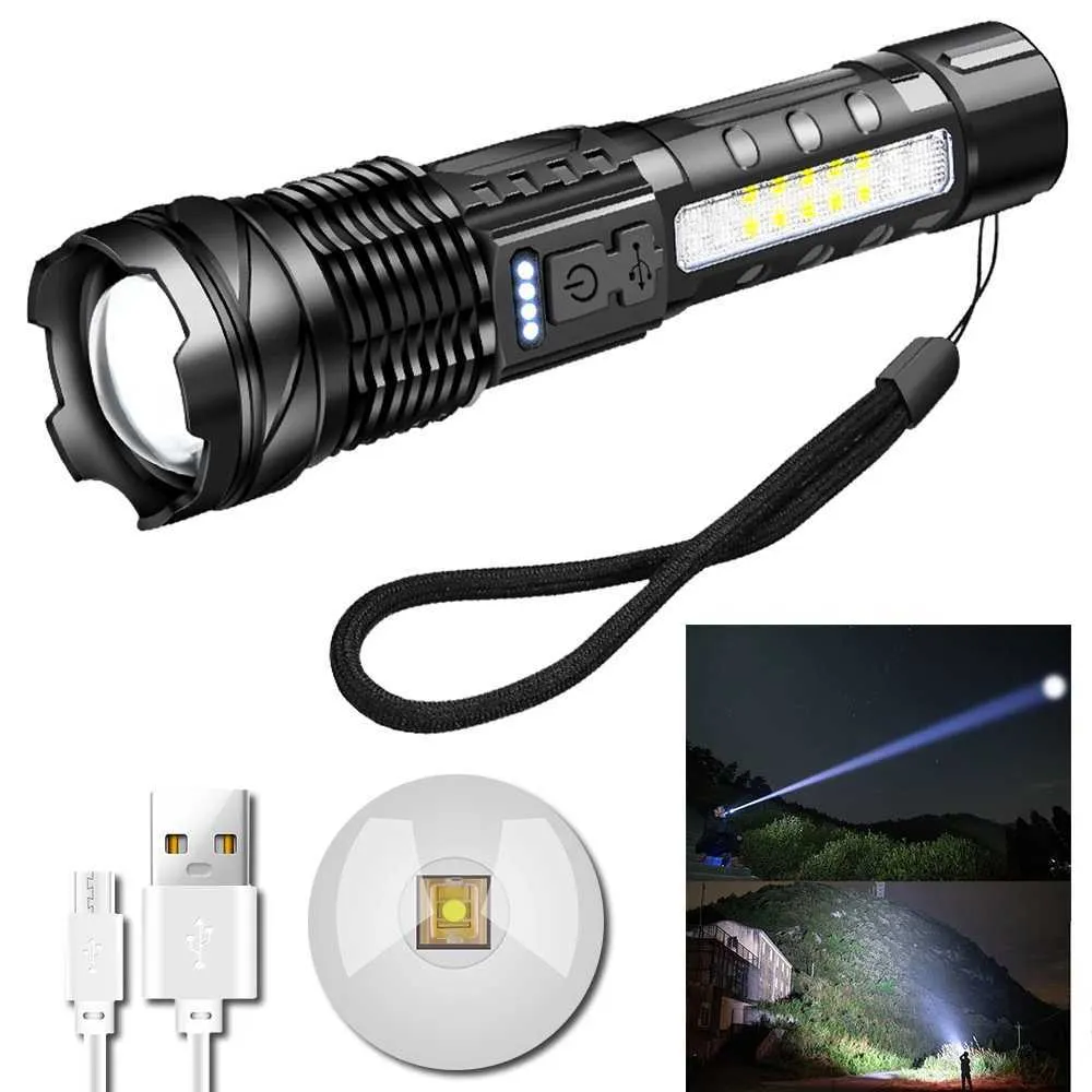 XHP50+COB Rechargeable Flashlight, Bright USB-C LED Torch, Portable ...