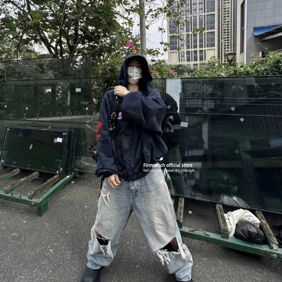 Men's & Women's Oversized Ripped Denim Jeans Blue Baggy Fit, Worn ...