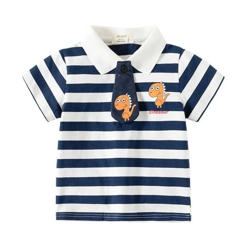 Boys' Summer Striped Polo: Breathable Cotton, Cartoon Print, Ages 3-8 ...